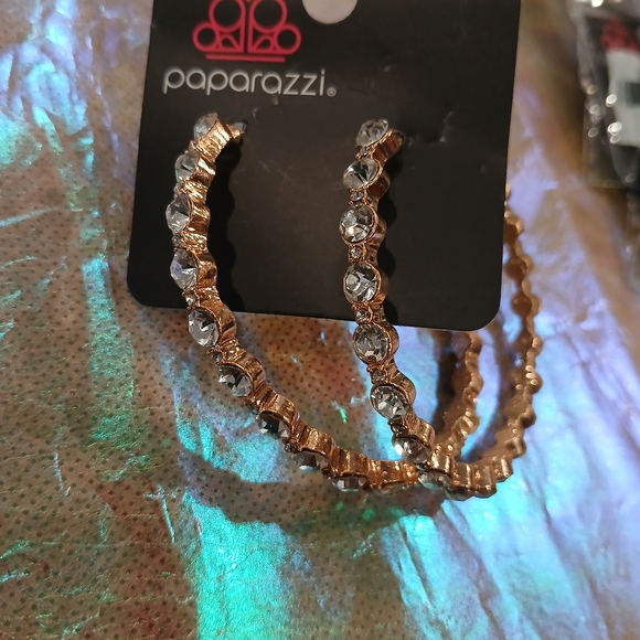 paparazzi | Jewelry | Paparazzi Gold Hoops With Silver Sparkle | Poshmark